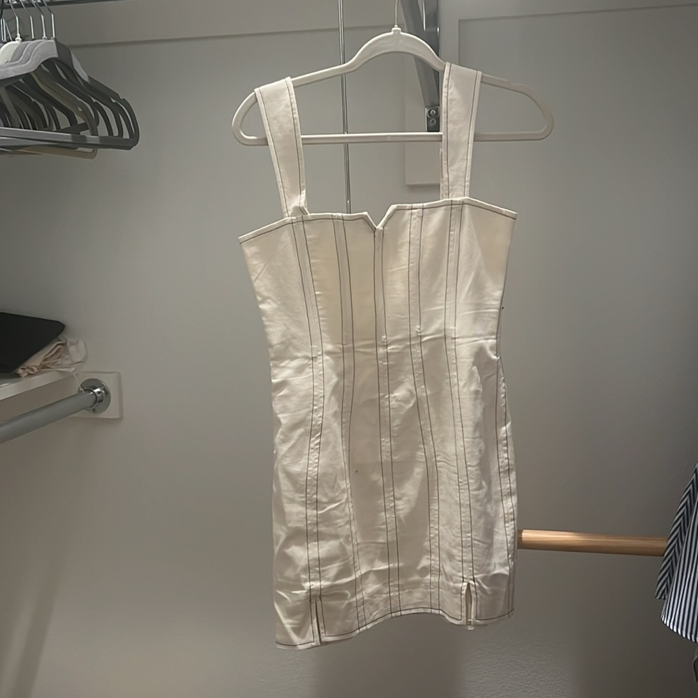 Asos Designs Cream Dress With Black Stitching Size 4 - Gem